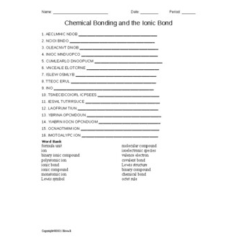 Chemical Bonding and the Ionic Bond Word Scramble for General Chemistry ...