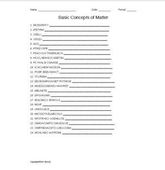 Basic Concepts of Matter Word Scramble for General Chemistry - Amped Up ...