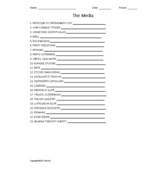 The Media Word Scramble for American Government - Amped Up Learning