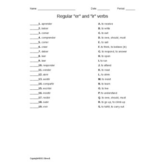 Regular "er" and "ir" Verbs Spanish Matching Quiz or Worksheet - Amped ...