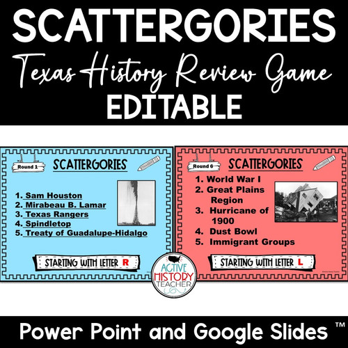 Texas History Review Game Scattergories EDITABLE - Amped Up Learning