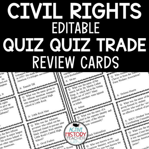 Civil Rights Review Activity Quiz Quiz Trade Cards EDITABLE! - Amped Up ...