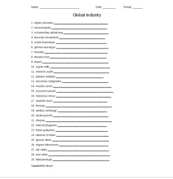 Global Industry in Agriculture Word Scramble - Amped Up Learning