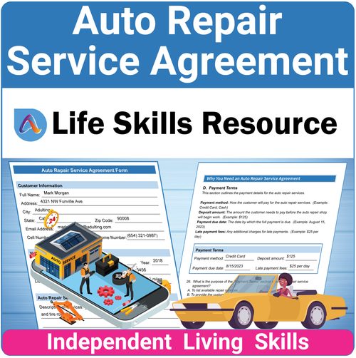 Essential Life Skills SPED Activity - Auto Repair Service Agreement ...