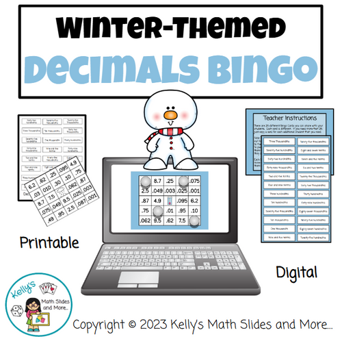 Decimals Bingo - Winter Version - Digital and Printable - Amped Up Learning