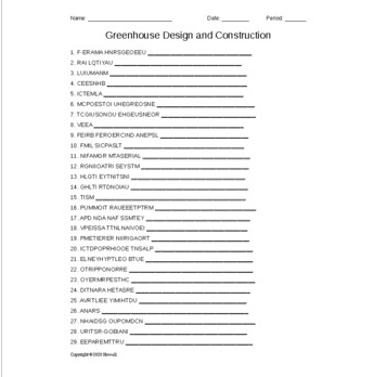 Greenhouse Design and Construction Word Scramble for a Plant Science ...