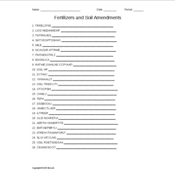 Fertilizers and Soil Amendments Word Scramble for a Plant Science ...