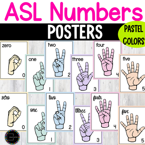 ASL Numbers 1-10 American Sign Language Posters for Classrooms Pastel ...