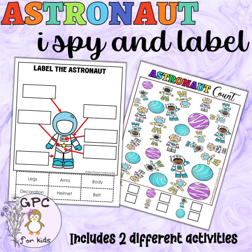 Astronaut Math I Spy Worksheets Count and Graph and Label the Astronaut