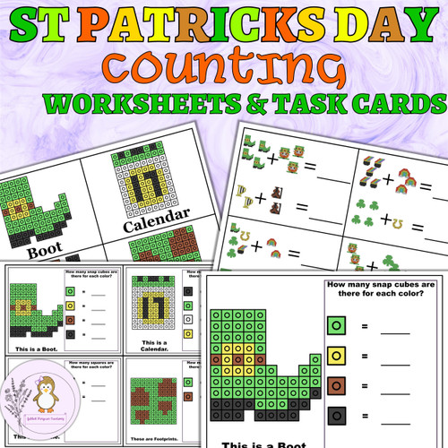 St Patrick's Day Snap Cube Counting Worksheets and Flashcards Math