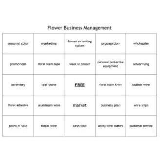 "Flower Business Management" Bingo set for a Floral Design Course ...