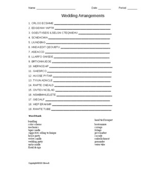 Wedding Arrangements Word Scramble - Amped Up Learning