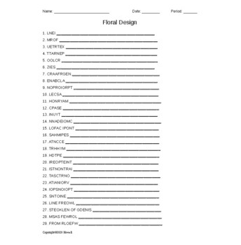 Floral Design Word Scramble - Amped Up Learning