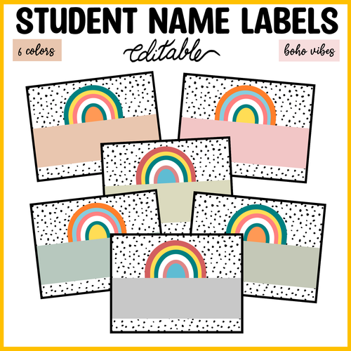 Printable Boho Neutral Spotty Rainbow Student Name Labels, Editable ...