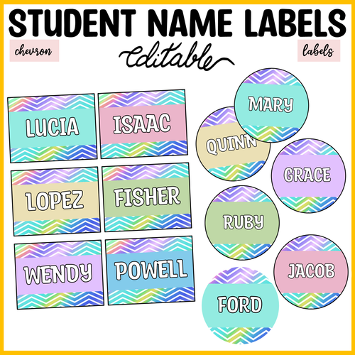 Printable Chevron Student Name Labels, Editable Classroom Labels, Name ...