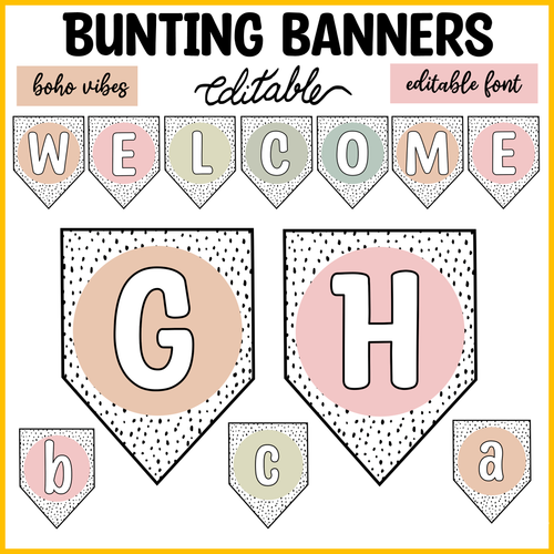 Printable Boho Neutral Spotty Bunting Banners,Editable Alphabets ...