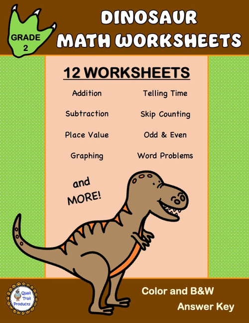 Grade 2 MATH Worksheets | Dinosaur Theme