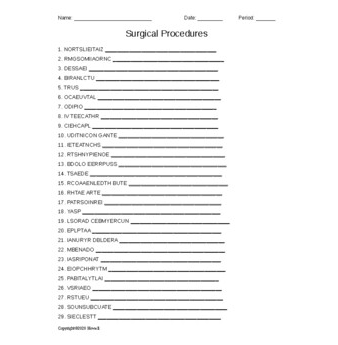 Surgical Procedures Word Scramble for Vet. Science Students - Amped Up ...