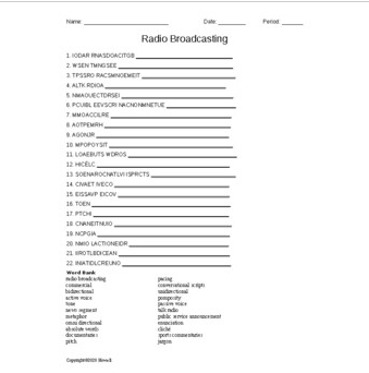 "Radio Broadcasting" Word Scramble for an Ag. Communications Course ...