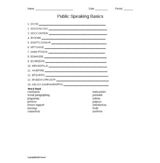"Public Speaking" Word Scramble for an Ag. Communications Course ...