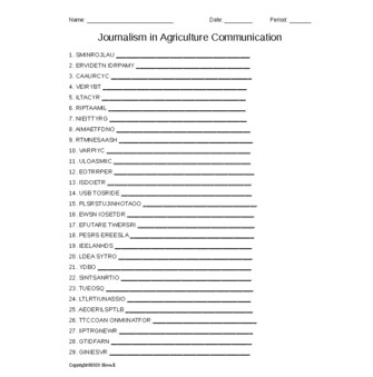 "Journalism" Word Scramble for an Ag. Communications Course - Amped Up ...