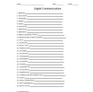 "Digital Communications" Word Scramble for an Ag. Communications Course ...