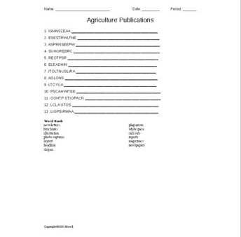 Agriculture Publications Word Scramble for an Ag. Communications Course ...