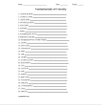Fundamentals of Forestry Word Scramble - Amped Up Learning