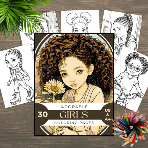 African American Girls Coloring for Kids and Adults, Easy to ...