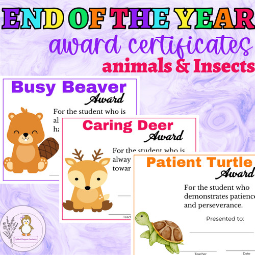 End of the Year Award Certificates Animal Insect Editable Preschool ...