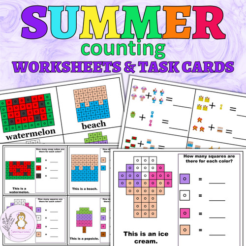 Summer Snap Cube Counting Worksheets and Flashcards Math