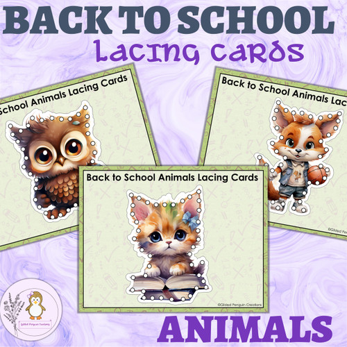 School Animal Lacing Cards for Early Elementary Great for Fine Motor Skills