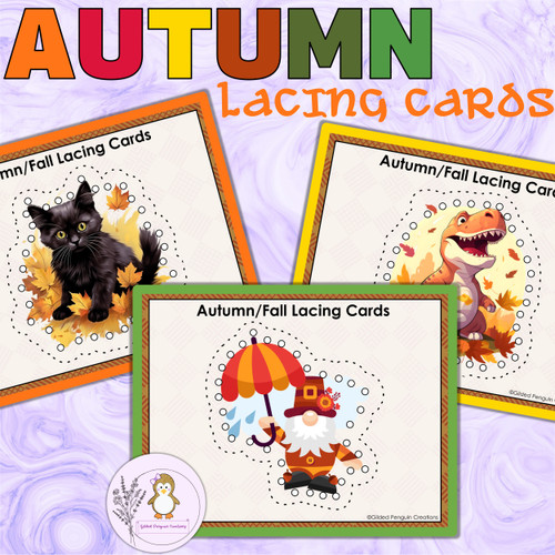 Autumn Fall Lacing Cards for Early Elementary Great for Fine Motor Skills