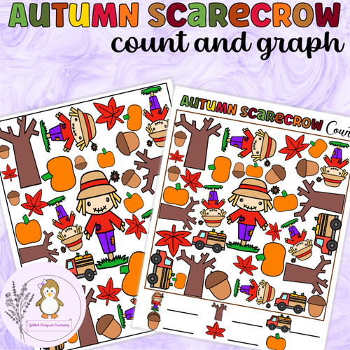 Autumn/Fall Scarecrow Math I Spy Worksheets Count and Graph for Early ...