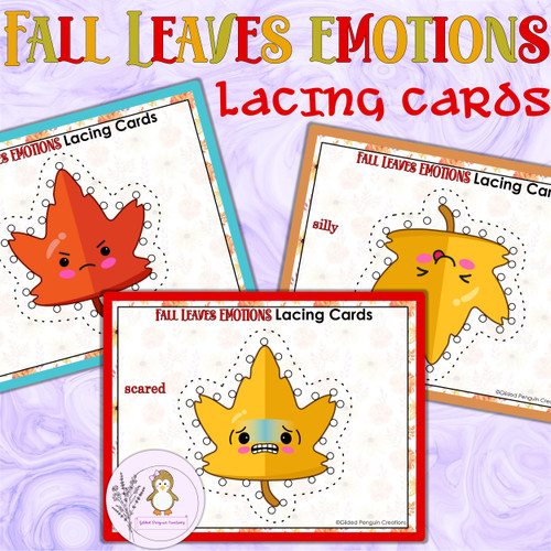Fall Leaves Emotions Lacing Cards Feelings Activity for Early Elementary