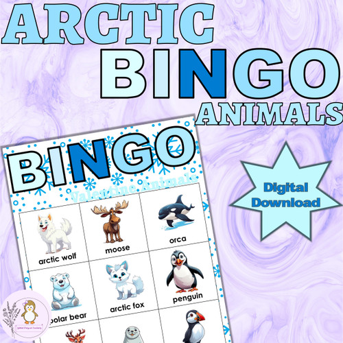 Arctic Animal Bingo Cards Activity Game for Classroom Parties - 3x3