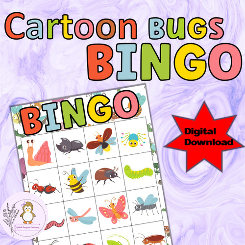 Cartoon Bugs Bingo Game Activity 4x4 Bingo Cards