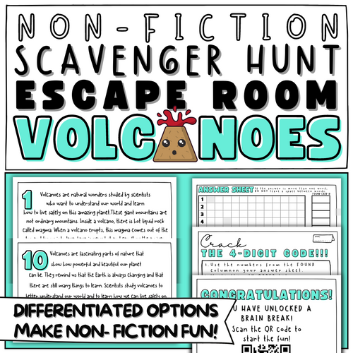Non-Fiction Reading Activity | Scavenger Hunt and Escape Room | Volcanoes