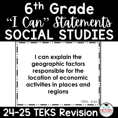 6th Grade Social Studies TEKS I Can Statement 24-25 TEKS Revision Back ...