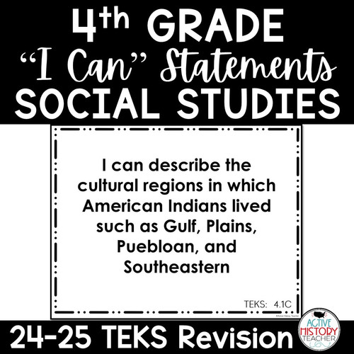 4th Grade Social Studies TEKS I Can Statement 24-25 TEKS Revision Back ...