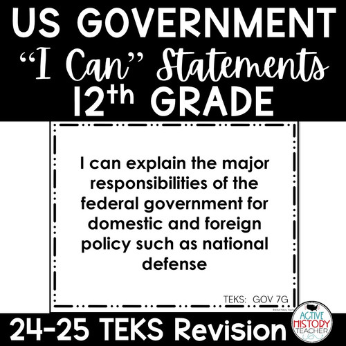 US Government I Can Statements 12th Grade 24-25 TEKS Revision Back to ...