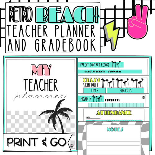 Retro Beach | Teacher Planner and Gradebook | Print & Go
