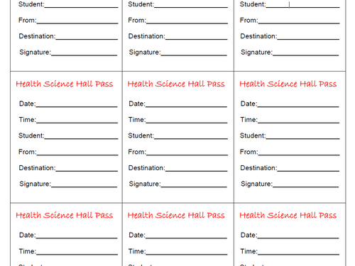 Health Science Hall Pass - Amped Up Learning