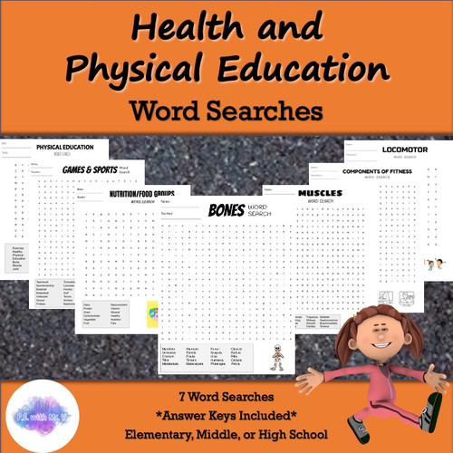 Health and PE Word Searches - 7 Options, GREAT for Subs or Early Finishers!