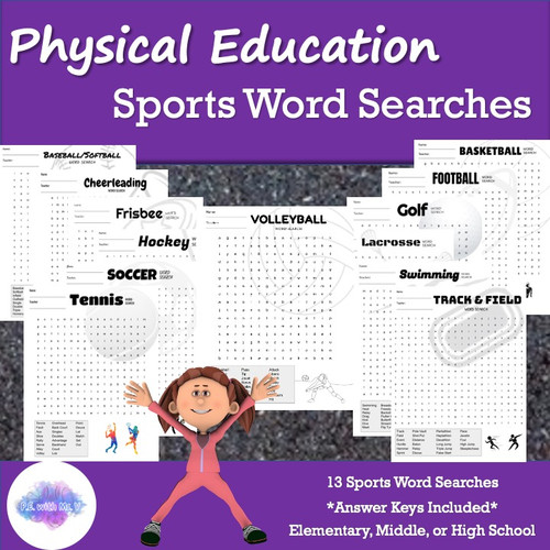 Sports Word Searches, 13 Sports & PE Vocabulary -GREAT for Subs, Early ...