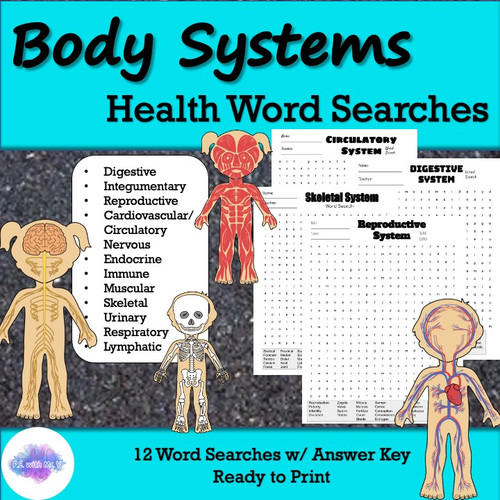 Human Body Systems Word Searches - 12 Body Systems Worksheets