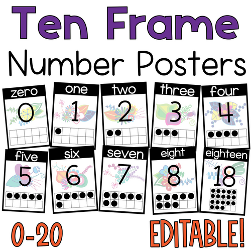 Ten Frame Number Math Posters for Classroom Decor - Editable Midnight ...