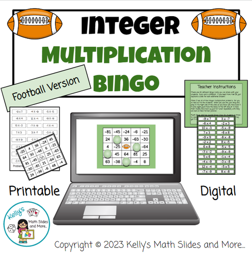 Integer Multiplication Bingo - Football-Themed - Digital and Printable ...