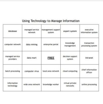 "Using Technology to Manage Information" Bingo set for a Business ...