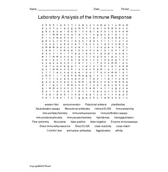 Lab Analysis of the Immune Response Word Search for a Microbiology ...
